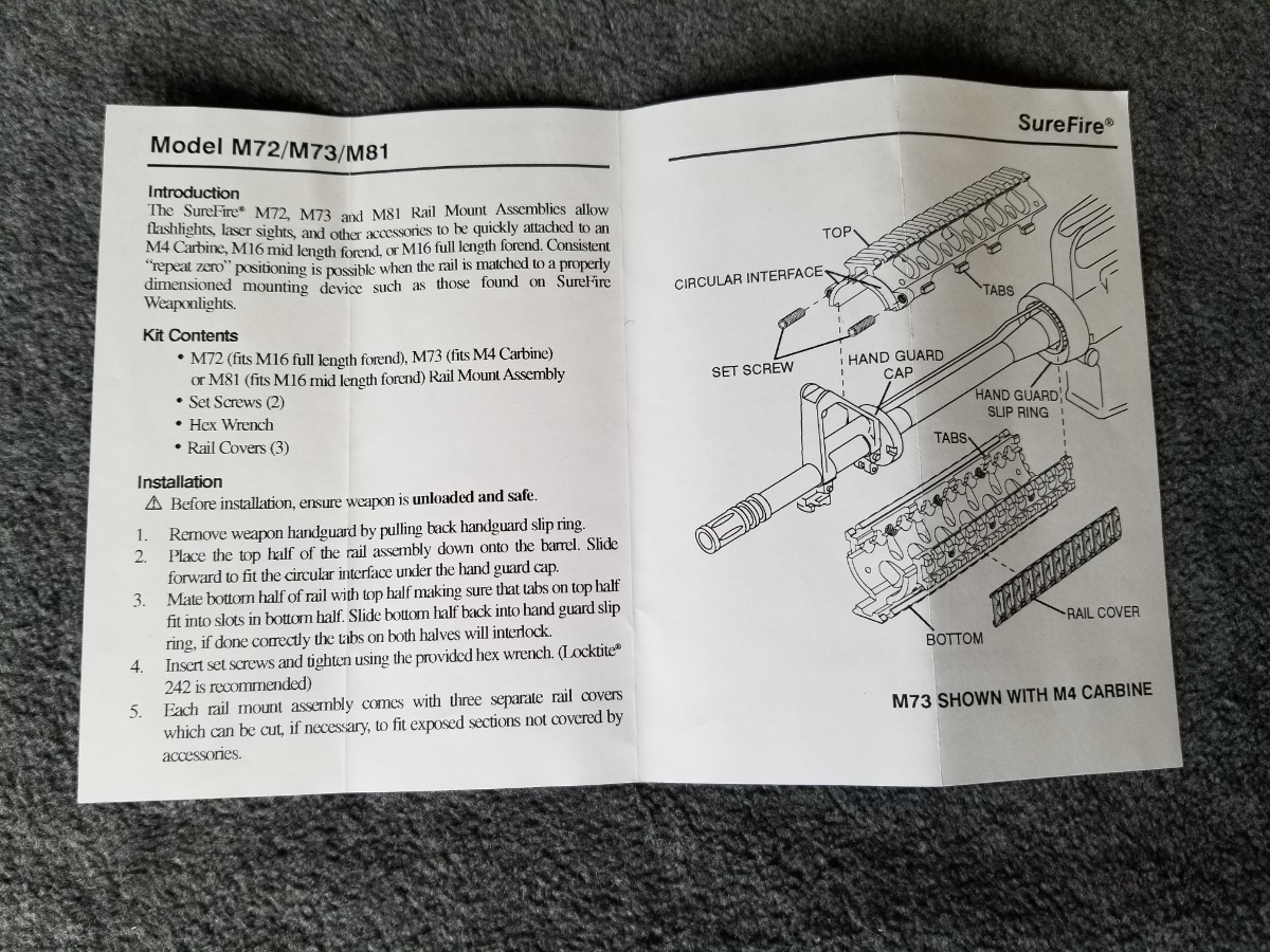 Surefire Ar15 Rail Mount Assembly M72, (Full Length, Round Cap) New 5 ...