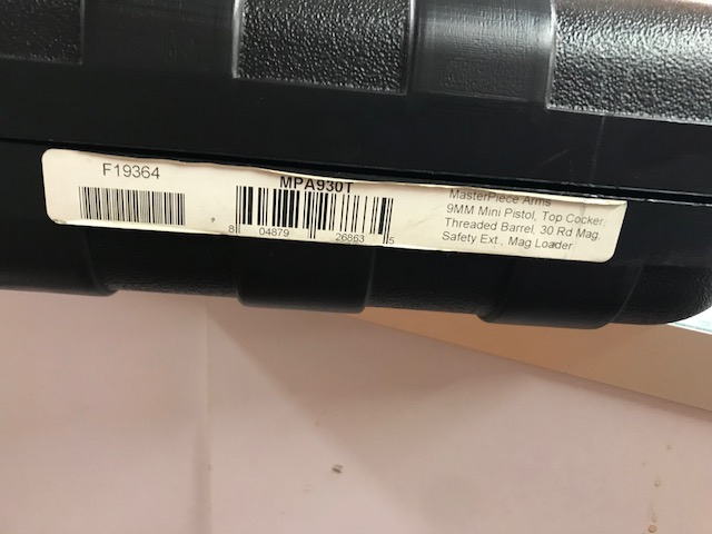 Mpa930t Masterpiece Arms 9mm Mini Pistol Top Cocker Threaded Barrle ...