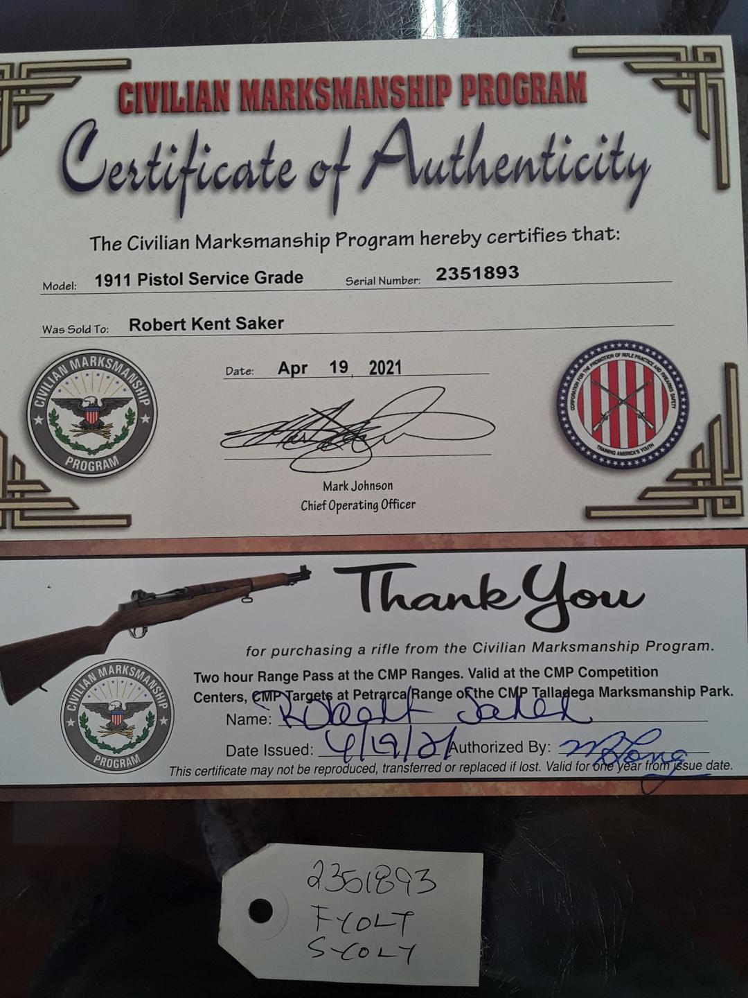 U.S. Colt 1911 #2351893 (1945) Service Grade Original Grips One ...