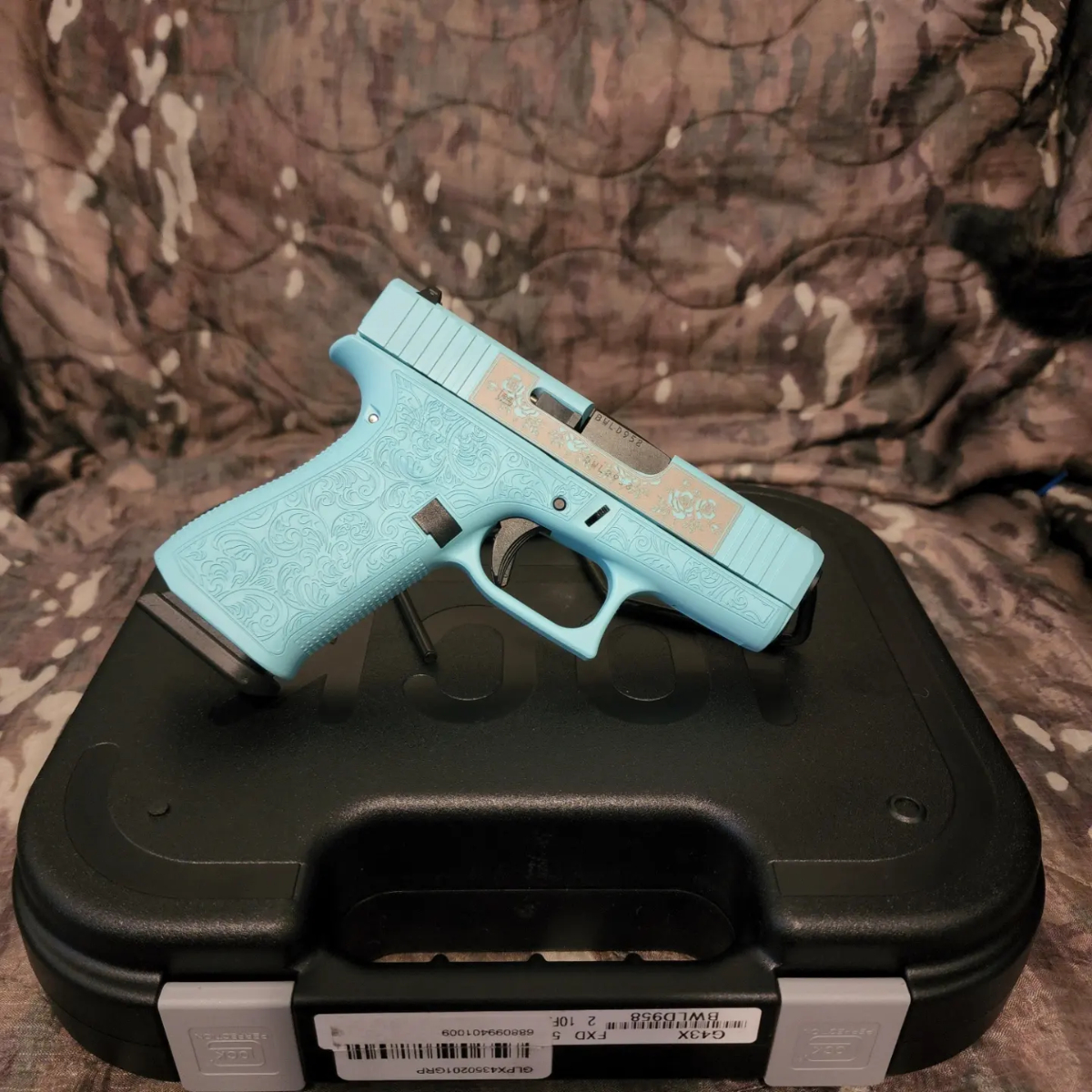 Glock 43X Custom Engraved Tiffany " & Roses" Handgun 9mm Luger 10rd ...