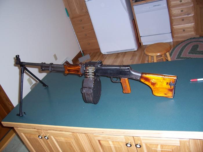 Russian RPD dummy gun with tripod and drum magazine