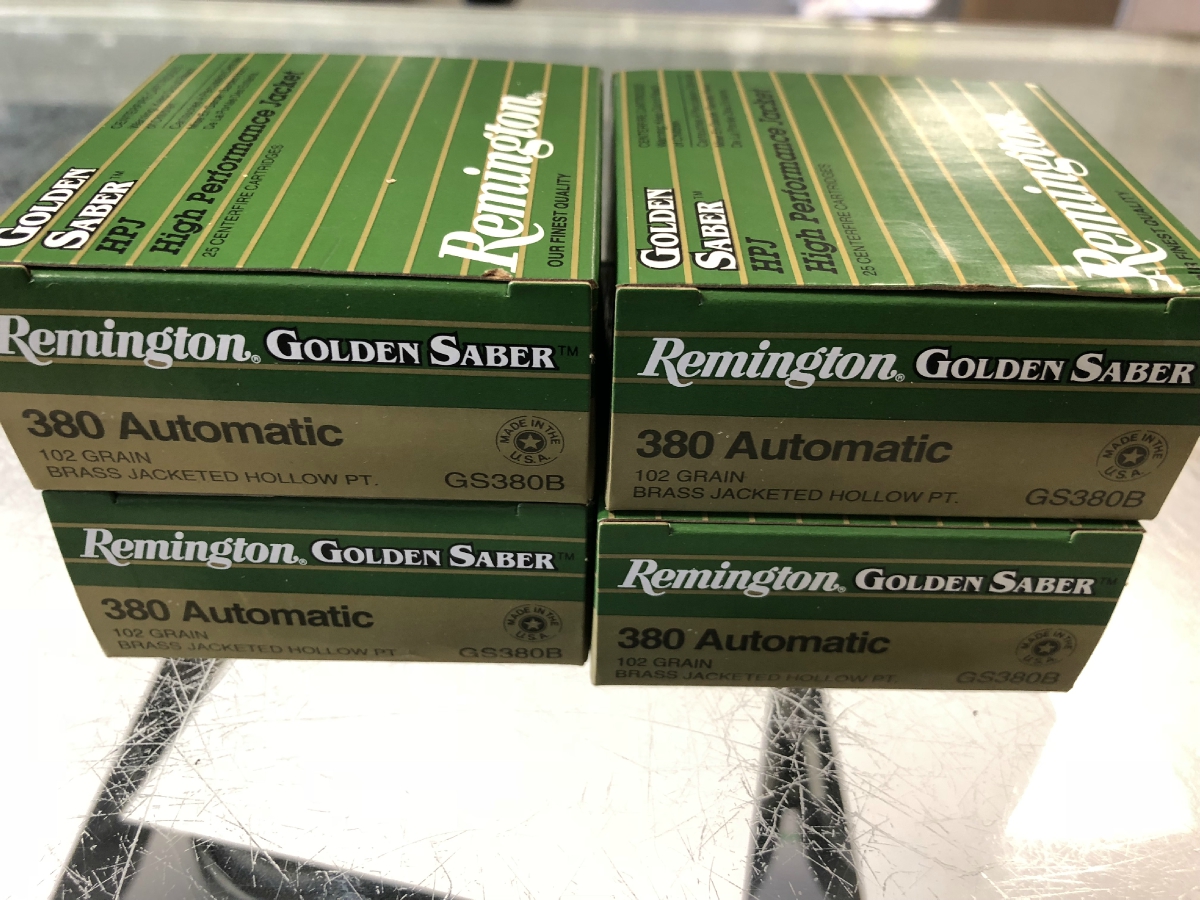 100 Rounds Rem Golden Saber Ammo 380 Acp 102 Grain Brass Jacketed ...