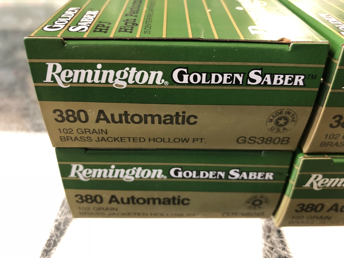 100 Rounds Rem Golden Saber Ammo 380 Acp 102 Grain Brass Jacketed ...