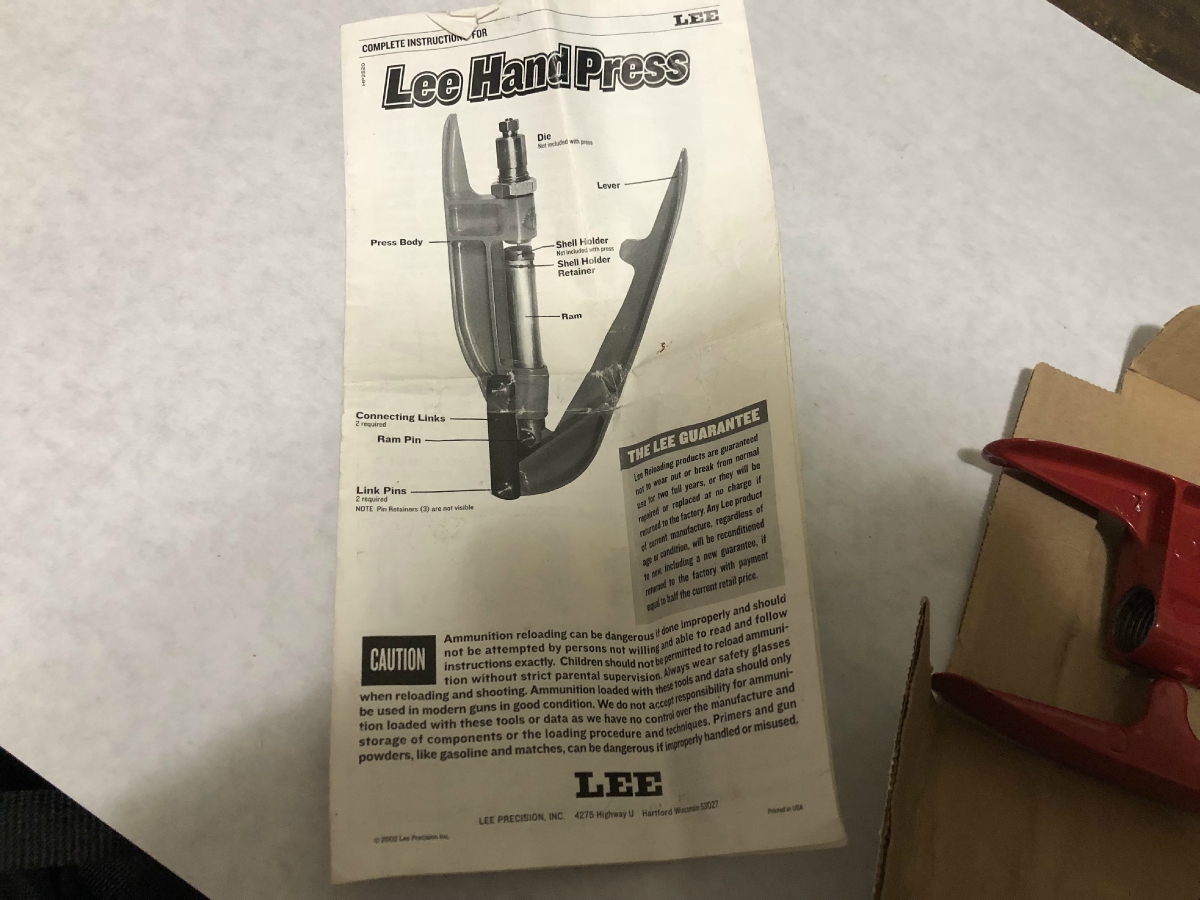 Lee Breech Lock Hand Press New In The Original Box Nice For Sale at ...