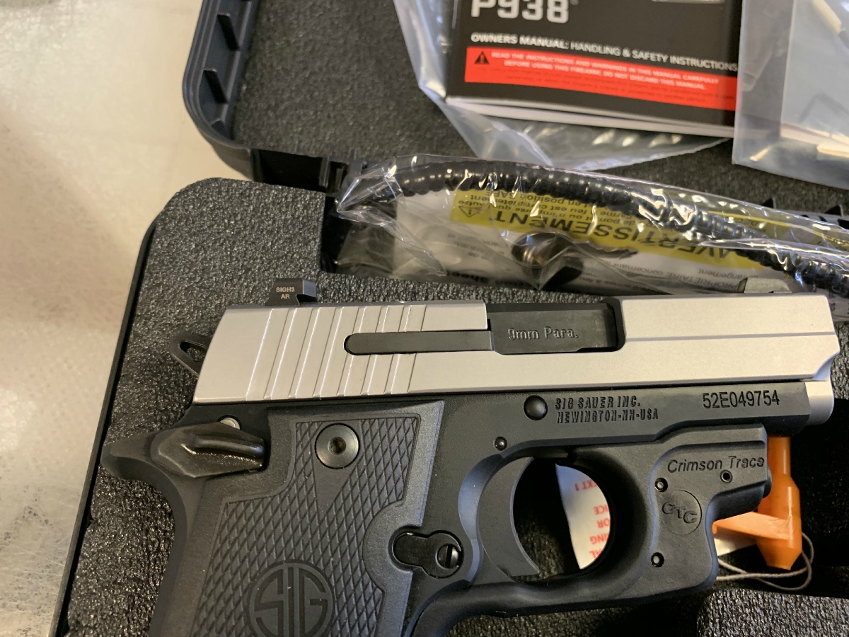 Sig Sauer P938 9mm Two-Tone Crimson Trace Laser Night Sights Two Mags ...