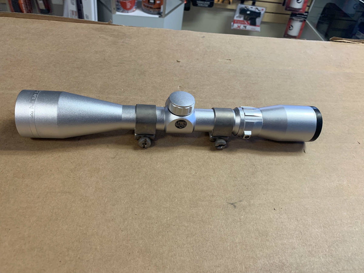 CABELAS PINE RIDGE 3-9X40 SILVER RIFLE SCOPE WITH RINGS