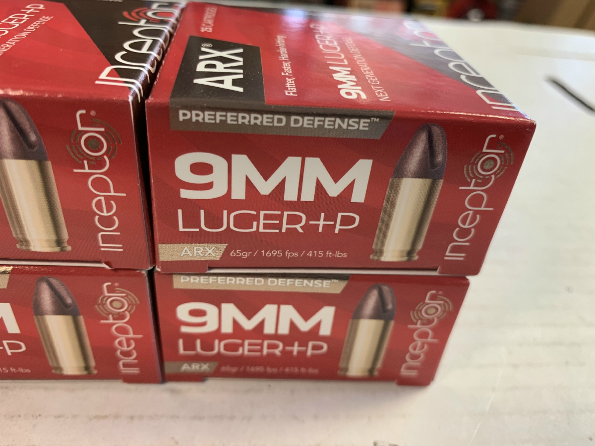 Luger 100 Rounds Inceptor 9ARXBRLUGP65 Preferred Defense 9mm +P 65 GR ...