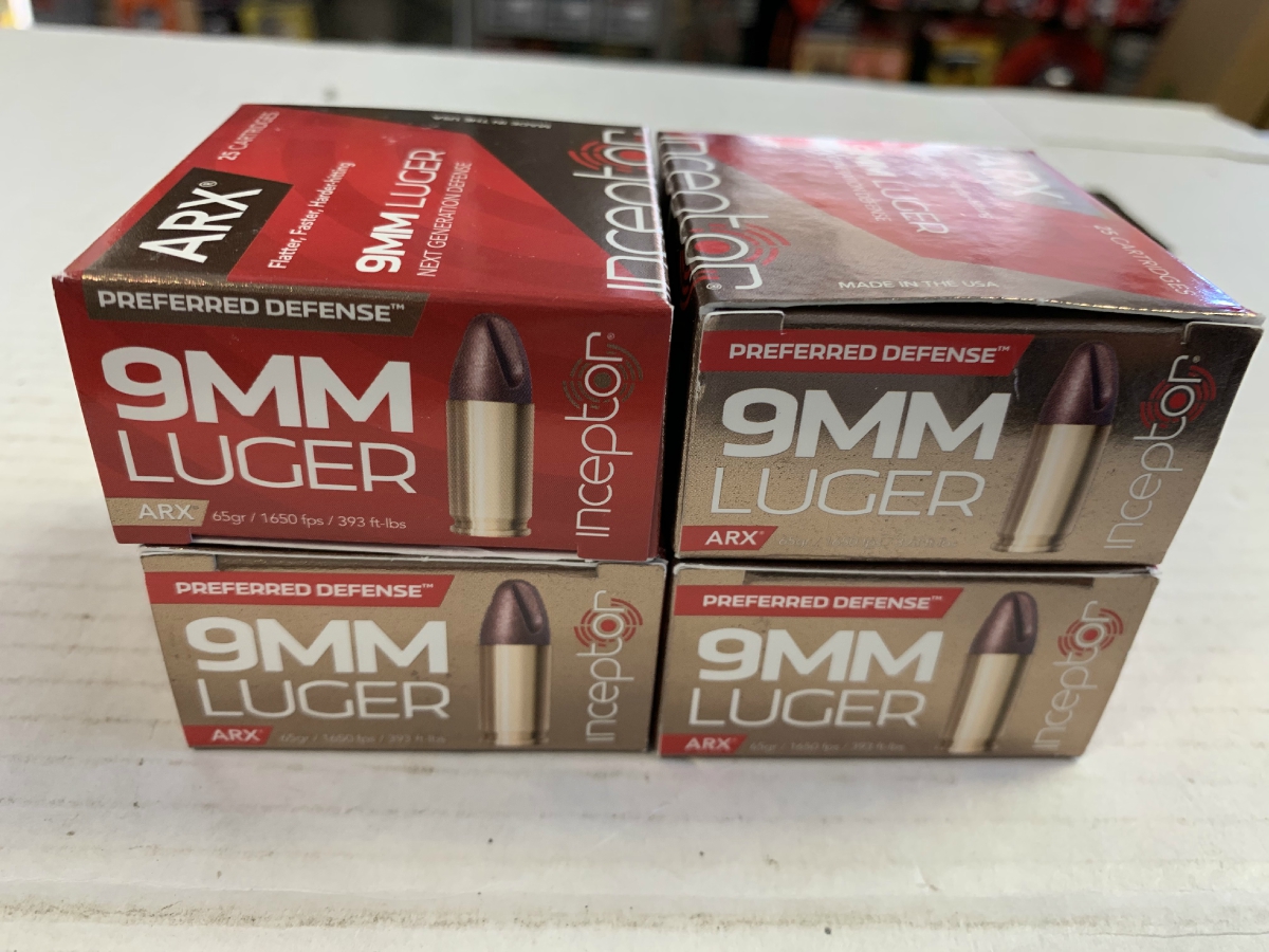 100 Rounds Inceptor 9arxbrlug65 Preferred Defense 9mm 65 Gr Arx New In ...