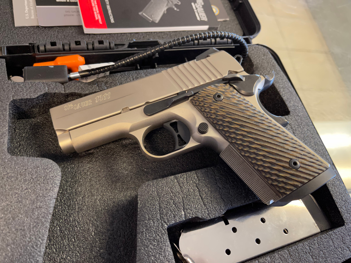 SIG Sauer 1911 Ultra Compact 3.3 Inch 7+1 Brown G10 Grip Nickel PVD ...