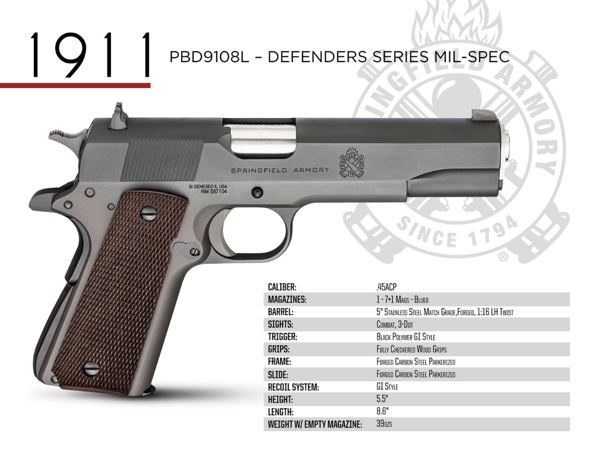 Springfield Armory 1911 Mil-Spec Legacy 5 Inch Barrel 7+1 Capacity ...