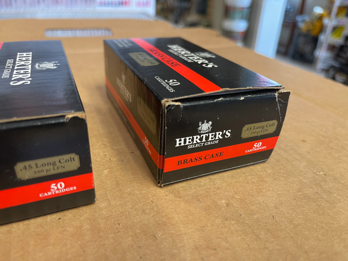 100 ROUNDS HERTER S 45 LONG COLT AMMUNITION 250 GRAIN LFN NEW IN BOXES