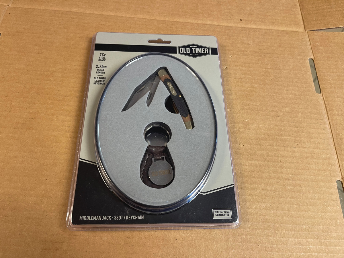 Schrade Old Timer Trapper W/ Leather Key Chain Collectible Tin New For ...