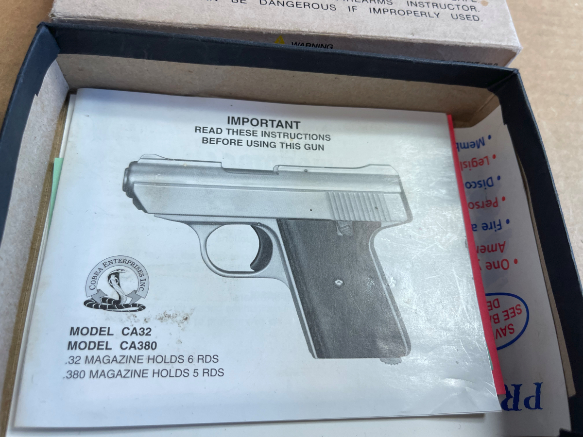 Cobra Model Ca-32 Semi-Auto Pistol 3 Inch Barrel 6+1 Magazine Good ...