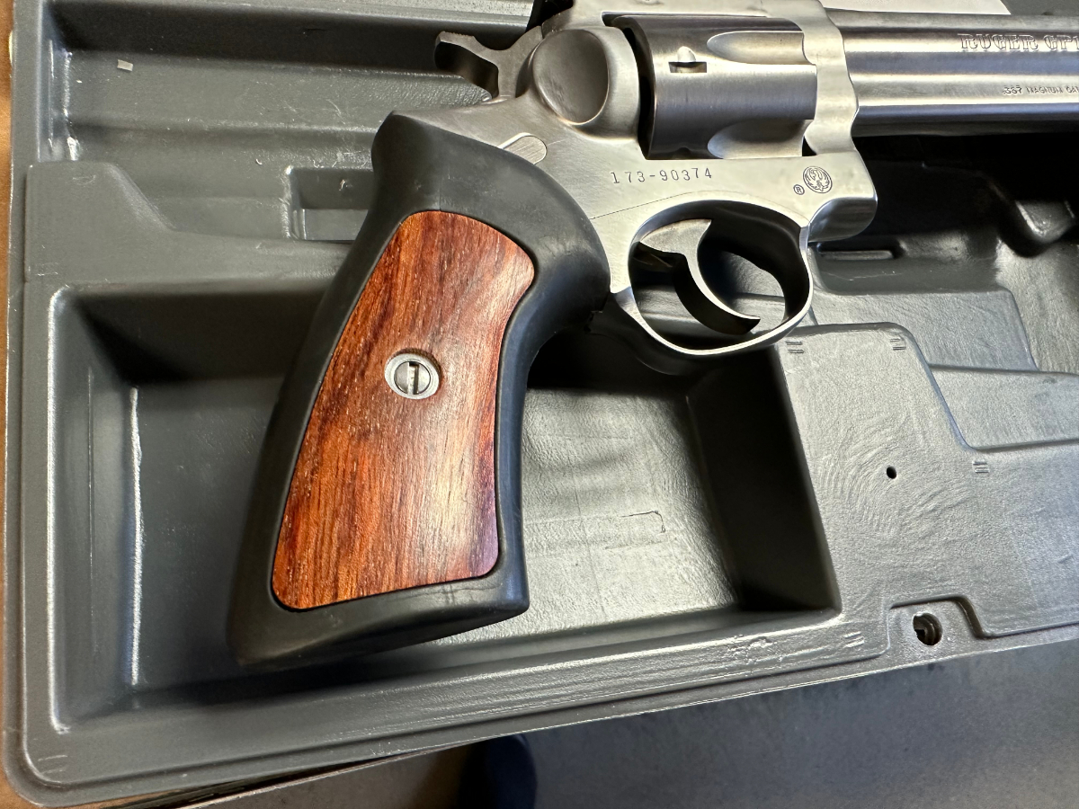 Ruger Model Gp100 6 Shot Revolver With 6 Inch Barrel Rubber Wood Insert ...