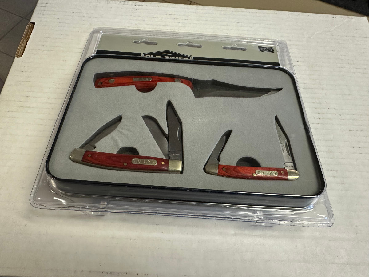 New Schrade Uncle Henry 3 Piece Old Timer Collectible Tin Knife Set ...