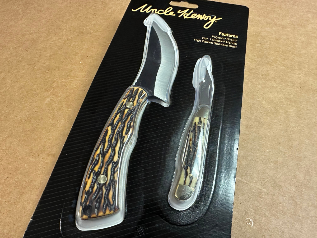 Uncle Henry Two Piece Knife Set With Sheath Staglon Handles High Carbon Stainless New For Sale ...