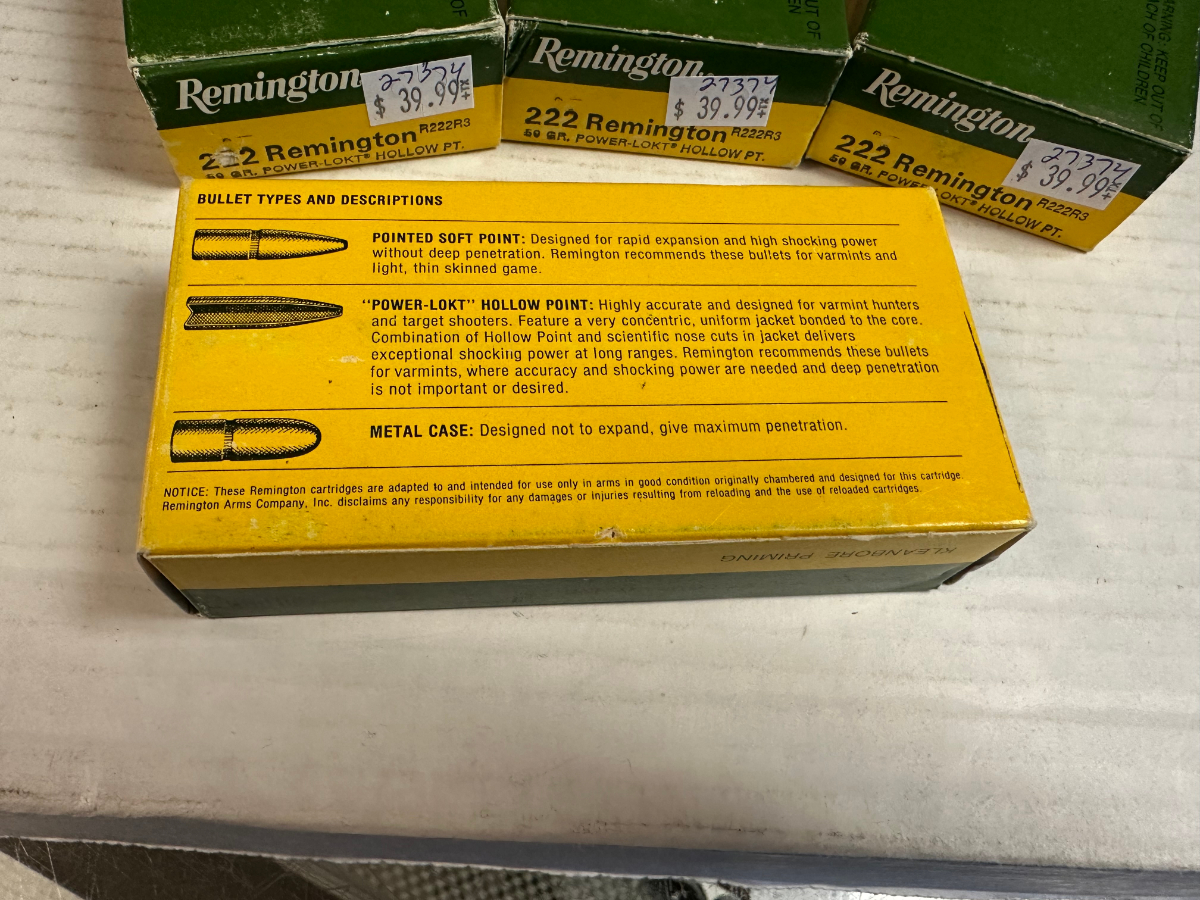 Nice Lot Of 80 Rounds Remington 222 Remington Ammunition 50 Grain Power Lokt Hollow Point New ...