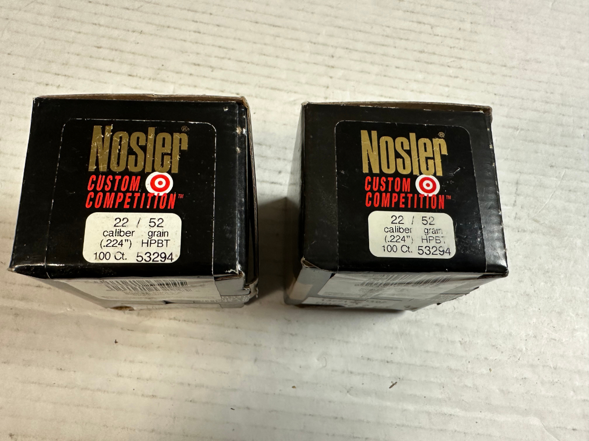 200 Bullets Nosler 22 Caliber 52gr Custom Competition Hpbt New In Boxes ...
