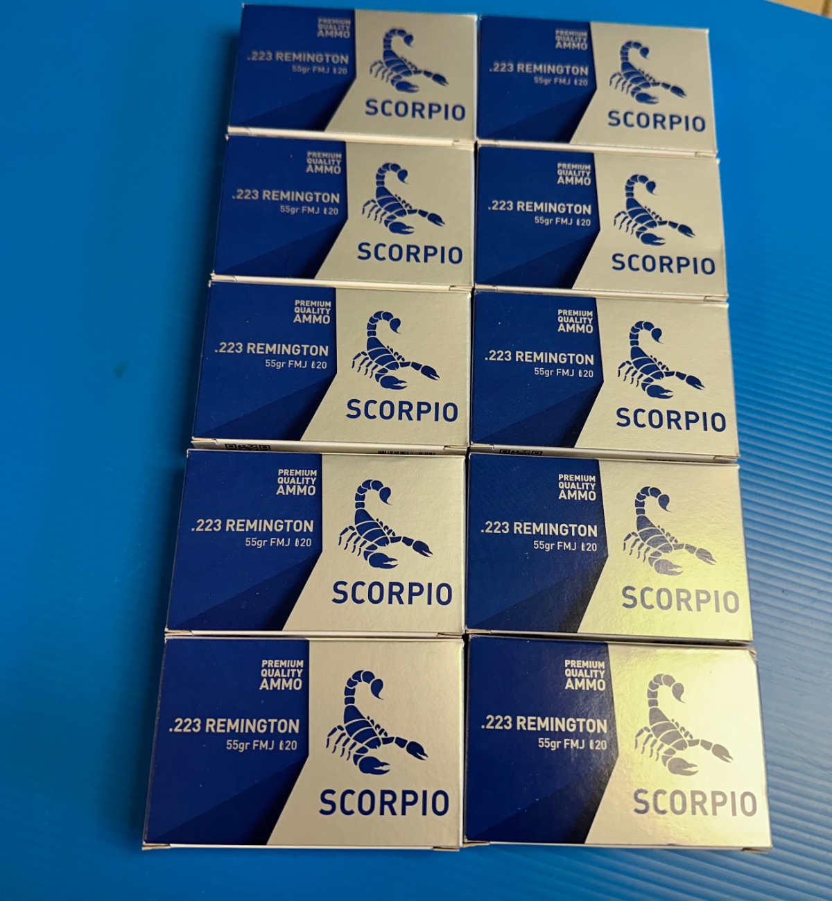 200 Rounds Stv Technology, Scorpio Ammo, 223 Remington, 55 Grain, Full ...