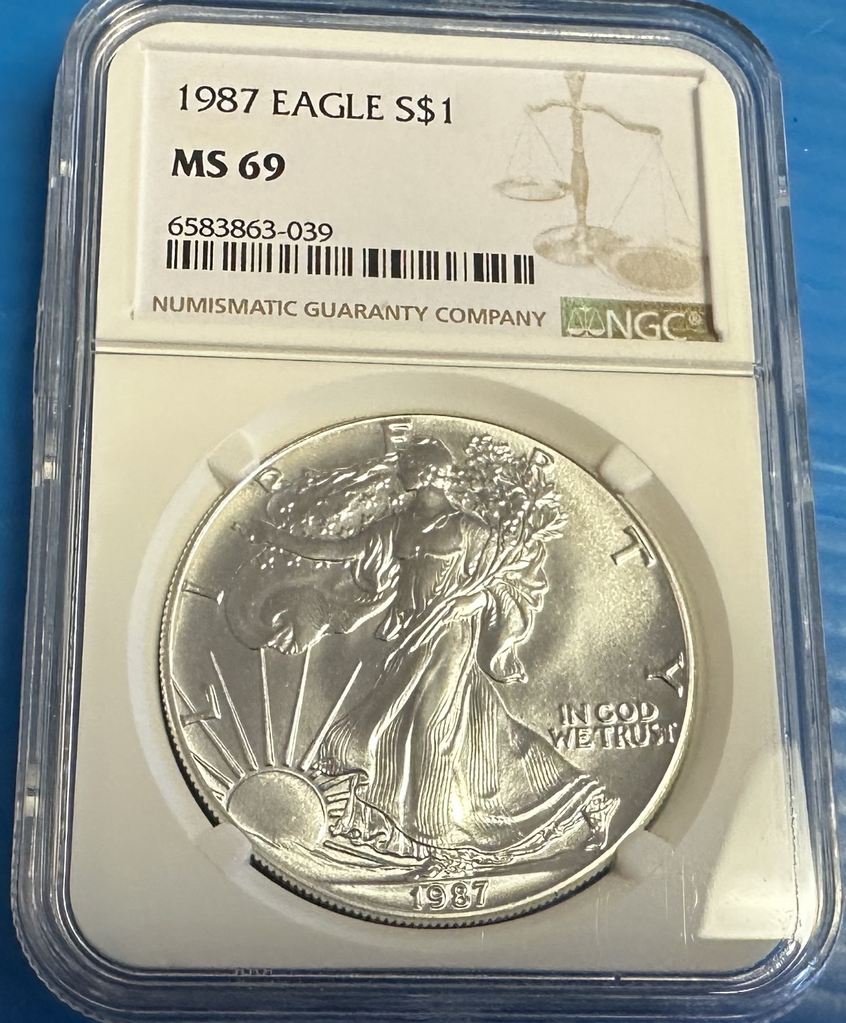 Ms69 1987 2nd Year .999 1oz Fine Silver Eagle Professionally Graded By ...