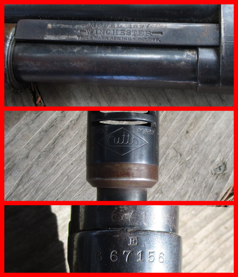 Winchester 1897 Pump Shotgun, Exposed Hammer, Cutts Compensator, And 3 ...